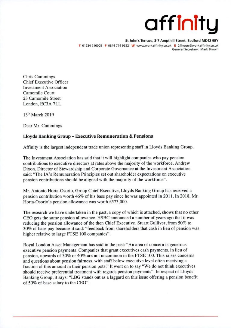 Chris Cummings – Letter Regarding LBG – Executive Remuneration ...